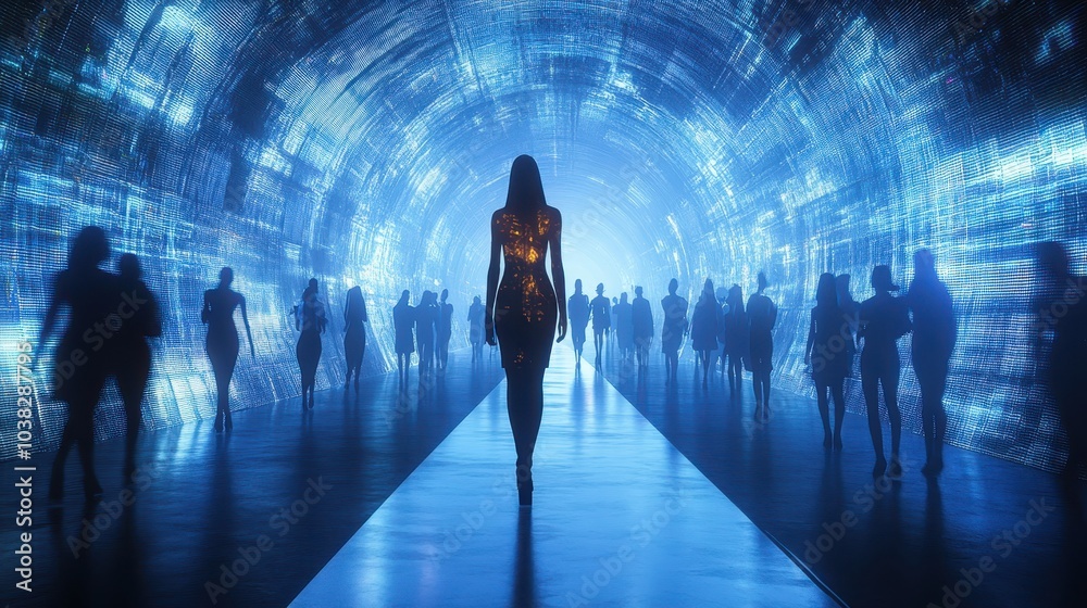 An immersive metaverse fashion show, set in a futuristic virtual world ...