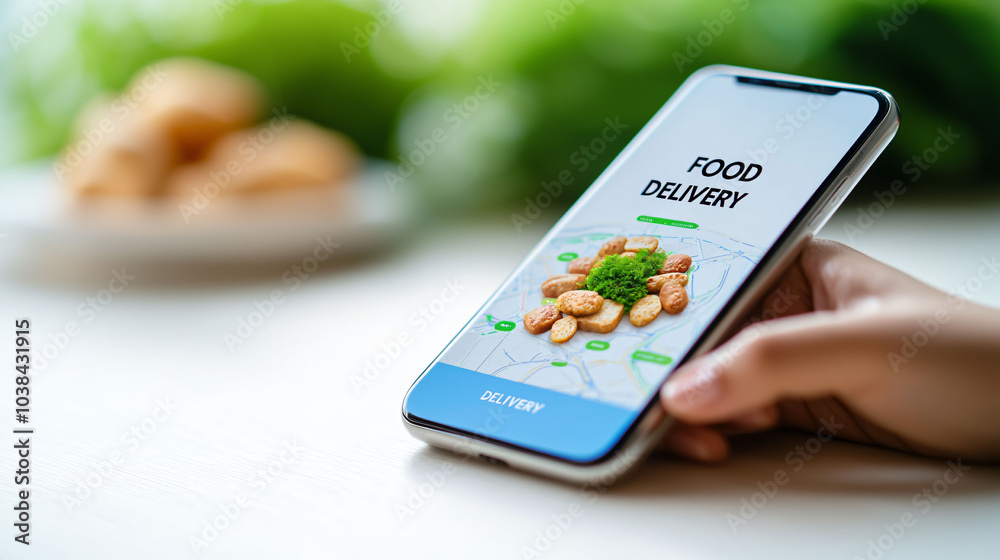 hand holding smartphone displaying food delivery app with interactive ...