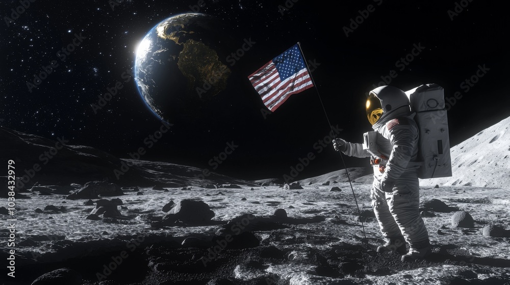 Astronaut Planting Flag on Moon : An astronaut planting the American ...