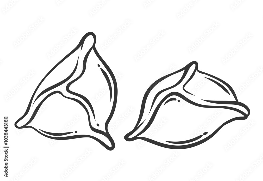 Triangle two samosa line icon. Outline hand drawn Indian spicy samosa ...