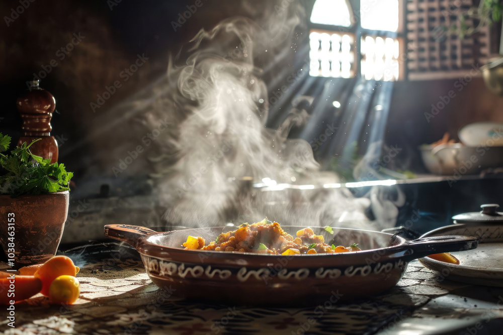 A food photographer capturing the essence of Moroccan tagine in a ...