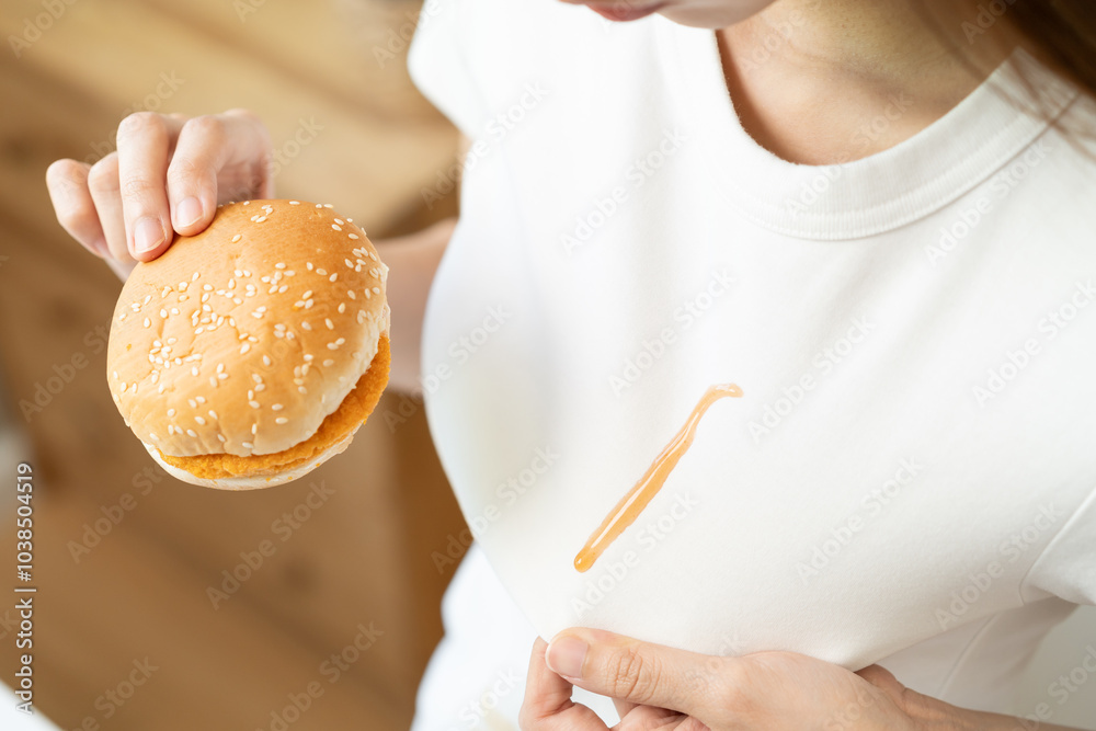 dirty food mark on clothes,Close-up stain spill sauce on the shirt by ...