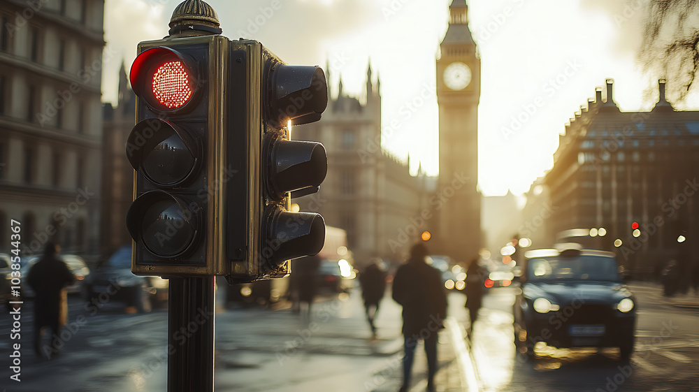 A detailed image of the first traffic signal installed outside the ...