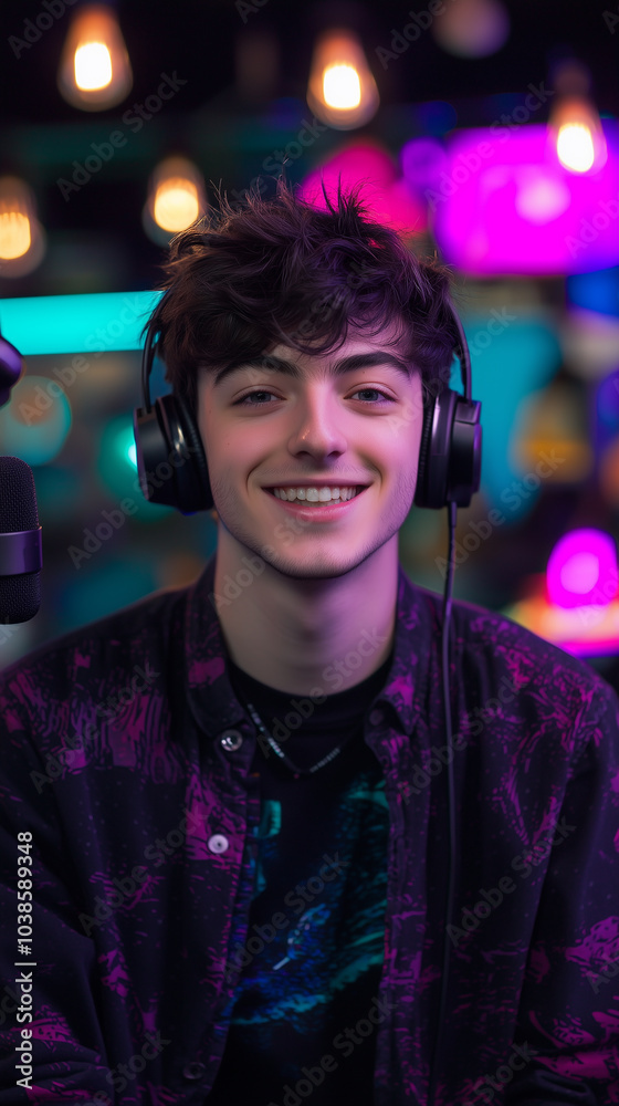 Gamer streamer youtuber or twich streamer young man teenager boy in rgb ...