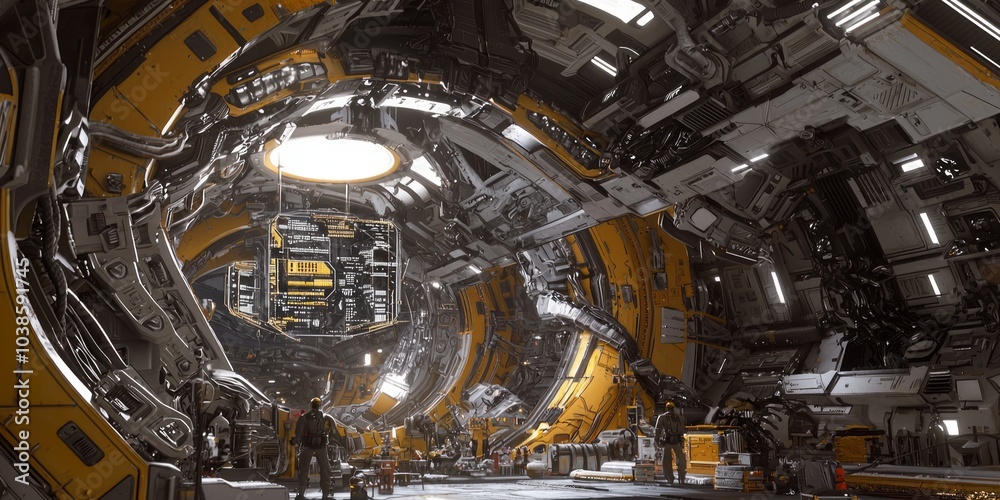 Futuristic Spaceship Workshop - Sci-Fi Ray Tracing Illustration of ...