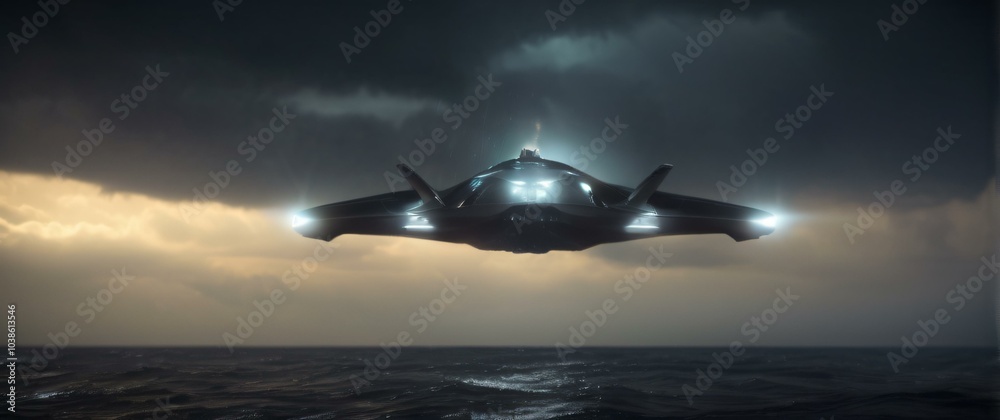 black fighter jet flying in the sky with a stormy background Stock ...