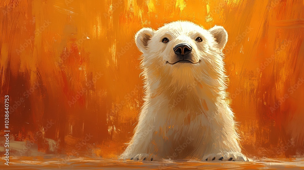 Bold brushstrokes highlight a friendly polar bear against a textured ...