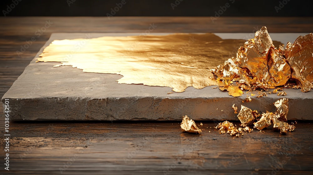 Gold leaf gently applied to a surface by hand, showing craftsmanship ...