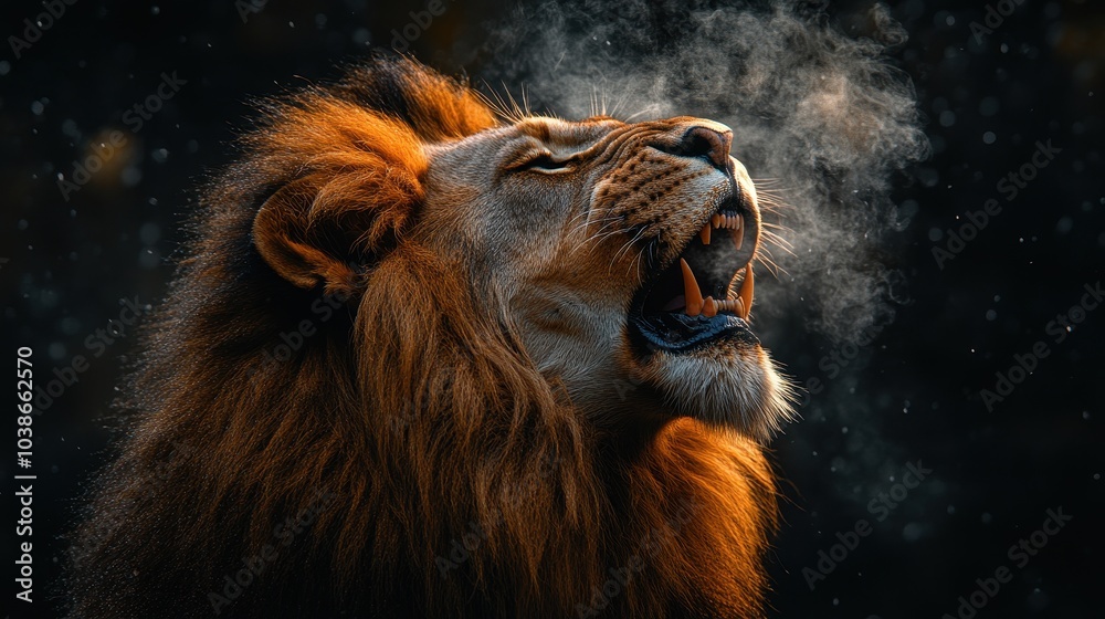 Angry Lion Roaring with Smoke Surrounding Its Mane – Full-Body ...