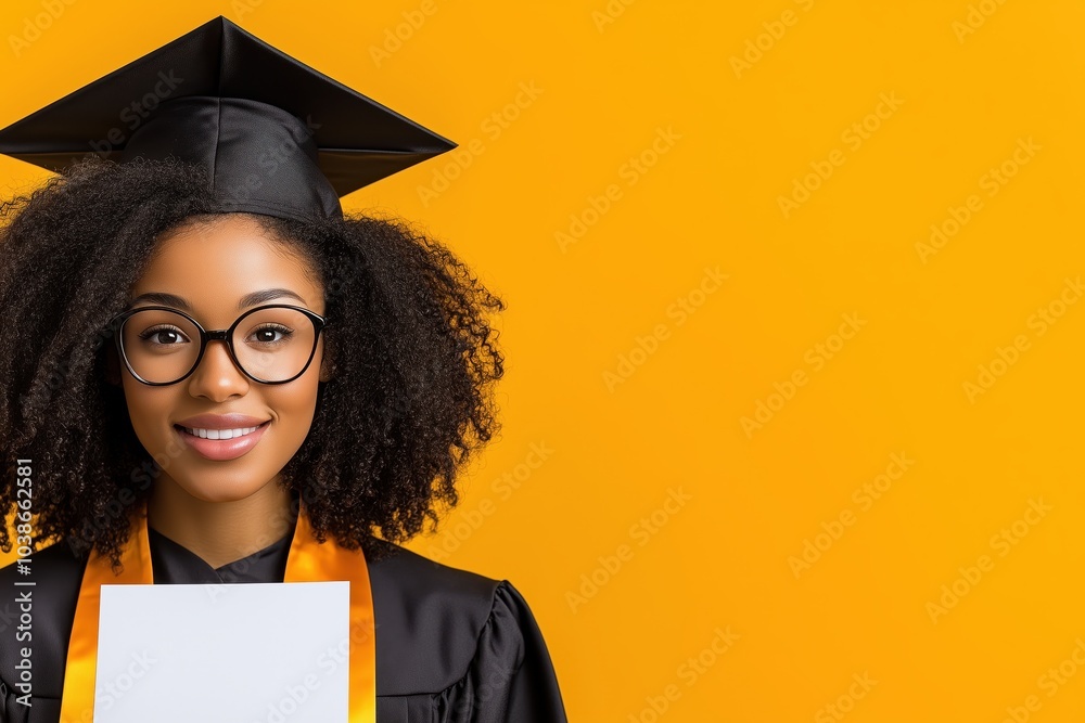 Celebrating graduation with joy, a Black female graduate holds her ...