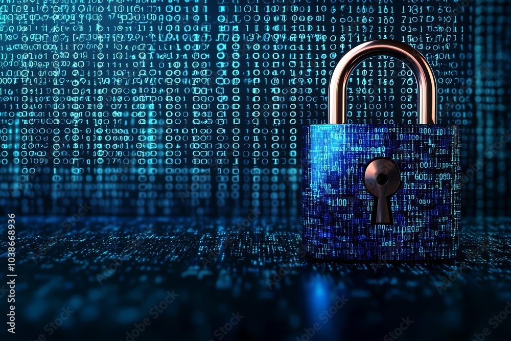 Cybersecurity concept of Cybersecurity and data privacy protection concept, lock, binary digits ...