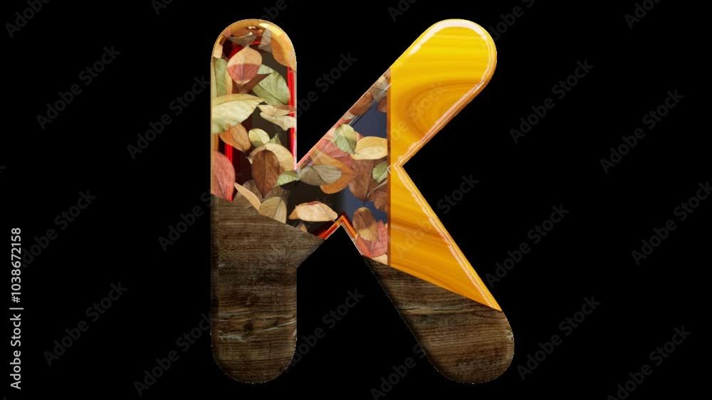 alphabetic capital letter K with falling leaves, transparent background ...