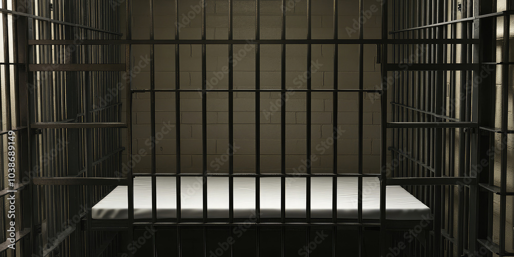 An empty bed in a solitary confinement cell for inmates in a prison ...