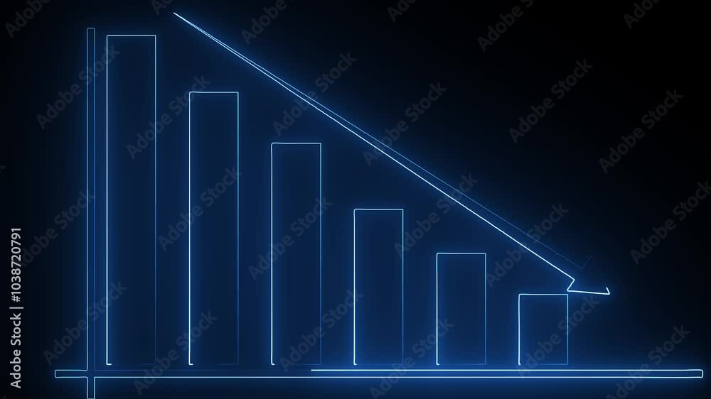 Business graph down animation in neon blue color. Animated business ...