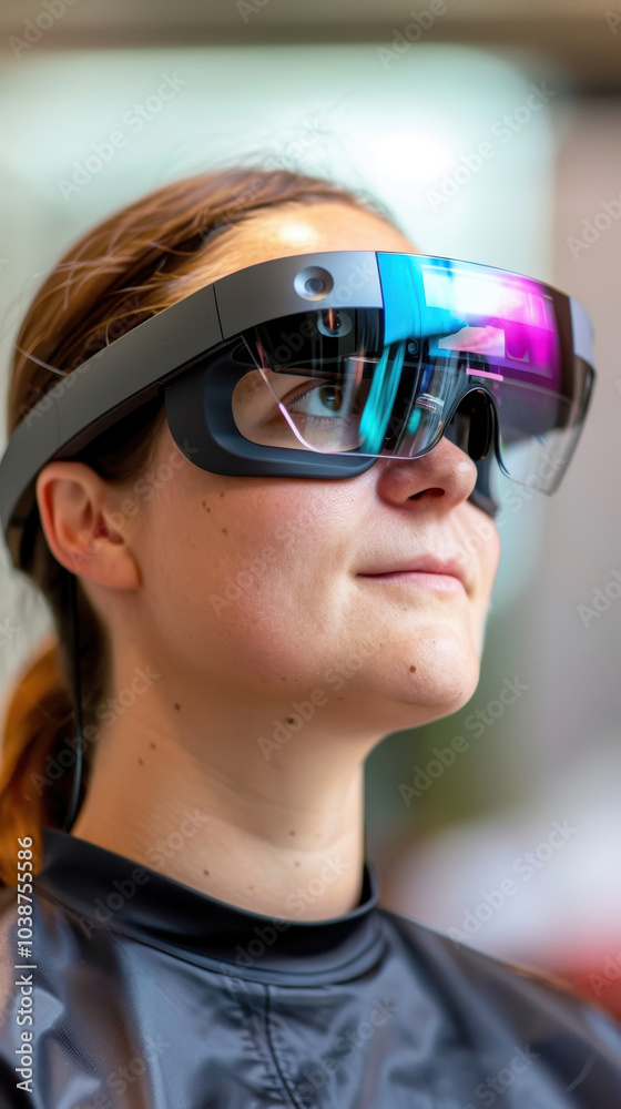 Person wearing smart glasses interacting with augmented reality in ...