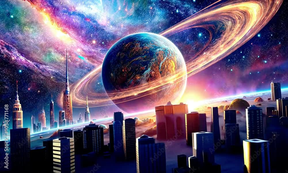 Futuristic cosmic animation with deep space, galaxy, and futuristic ...