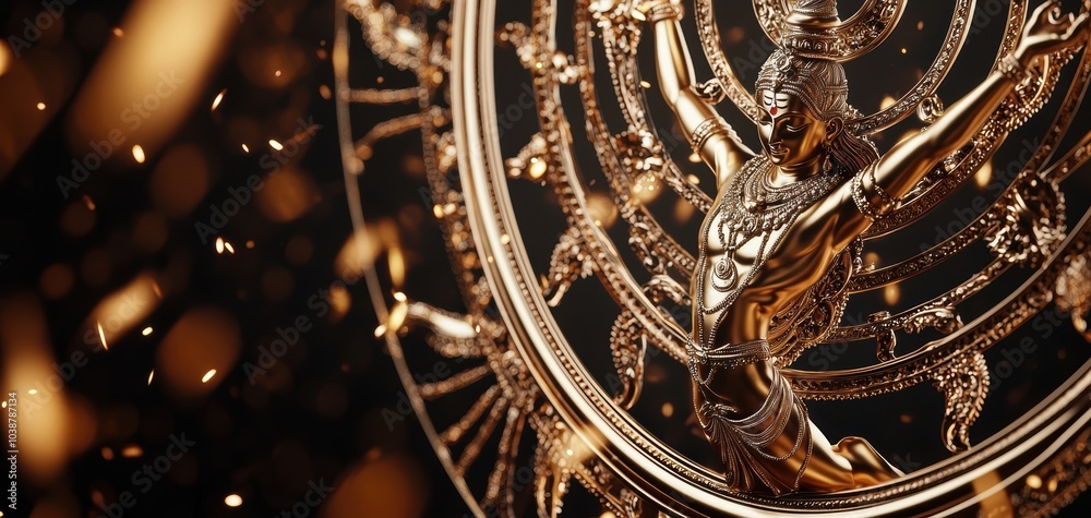 Close-up of an ornate bronze statue of Lord Shiva in Nataraja pose ...