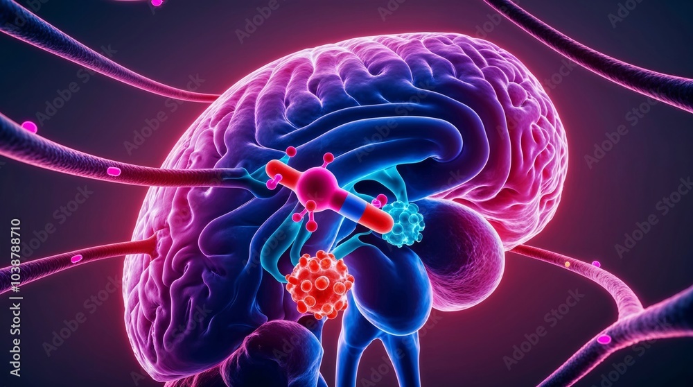 Illustrative Medical Image of Brain and Nerve Connections Highlighting ...