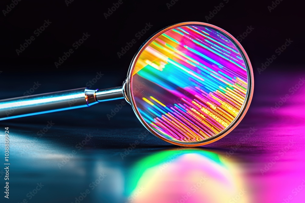 Magnifying glass highlighting colorful data charts, showcasing the ...