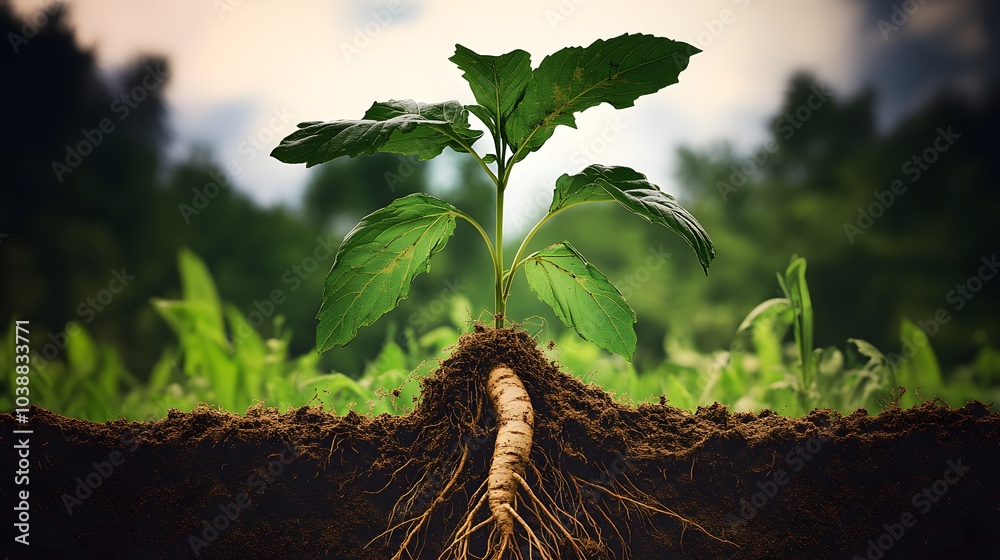 plants growing in the land, close-up,Individual,cross-section, plant ...