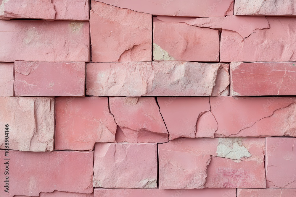 Surface of pink split face brick wall featuring a stretcher bond design ...