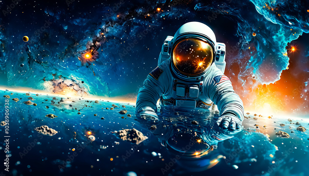 astronaut floats in the abyss of space, surrounded by a cosmic ocean of ...