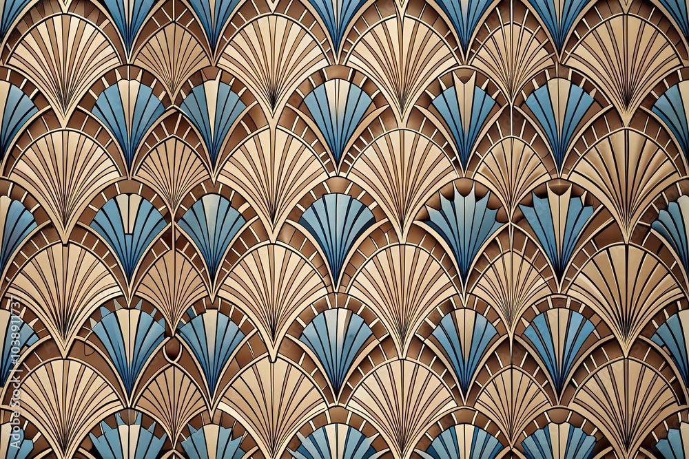 Art Deco inspired wallpaper featuring a bold geometric pattern in warm ...