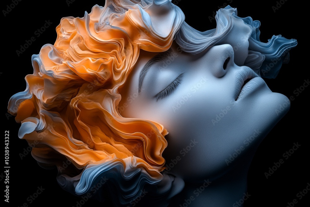 3D digital rendering of a face, with different parts of the face ...