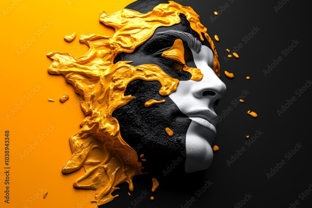 3D digital rendering of a face, with different parts of the face ...