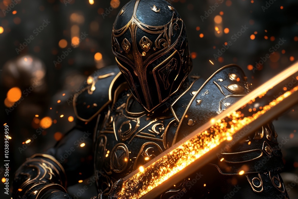 Spartan blacksmith forging a sword in his workshop, surrounded by tools ...