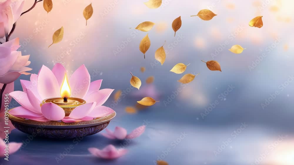 Burning traditional lotus candle floating on the water. Deepavali ...