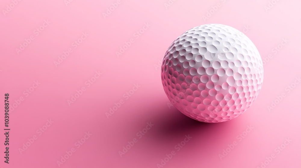 Top view of a golf ball in 3D, white surface with a lone pink hue ...