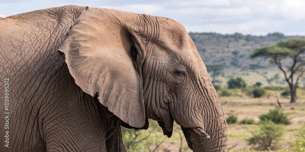 African Savannah Elephant Skin. A detailed close-up of an African ...