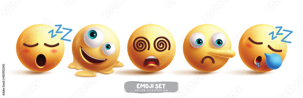Emojis emoticon sleepy character vector set. Emoticon yellow icon ...