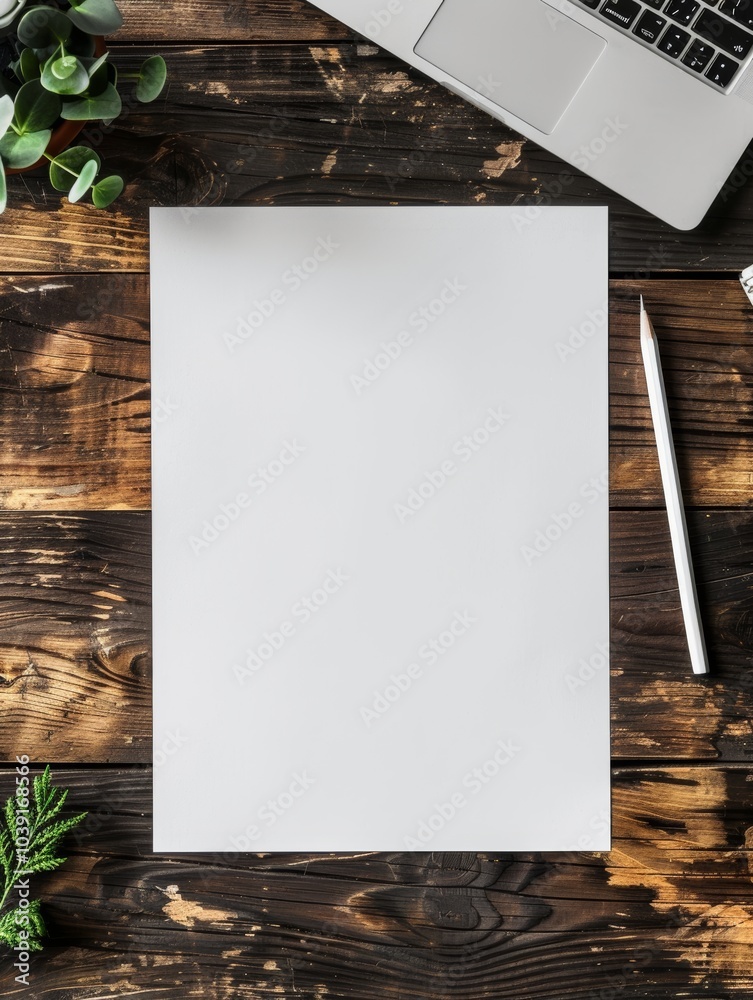 Top view of empty blank white vertical resume paper document mockup ...