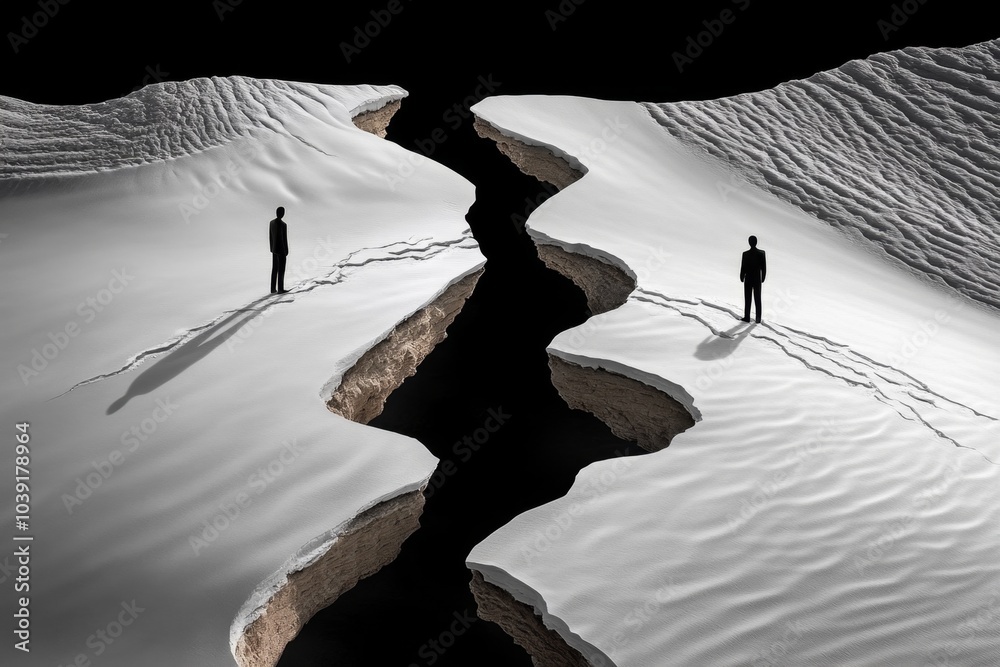 Minimalist image of two figures standing apart, simple lines and ...