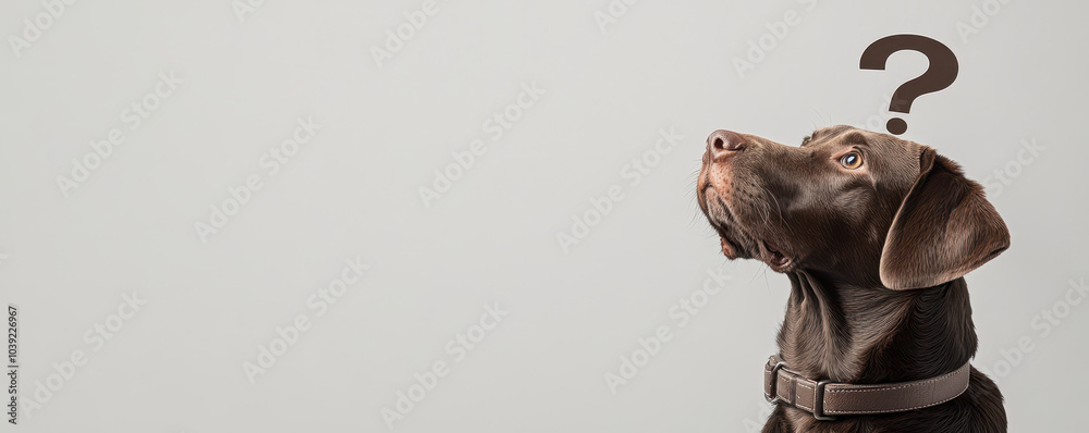 curious dog looking up with question mark above its head, symbolizing ...