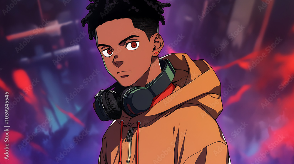 young black african boy anime character rapper style Stock Illustration ...