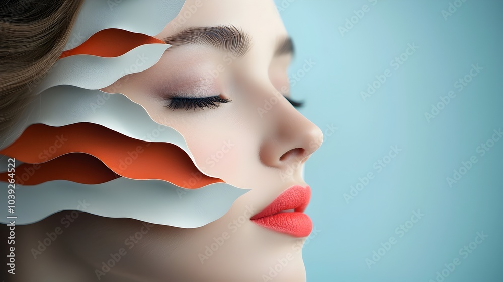 Symmetrical abstract human face silhouette with intricate layers of ...