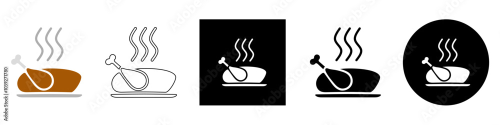 whole baked bird, chicken or turkey, serving tray menu vector pictogram ...