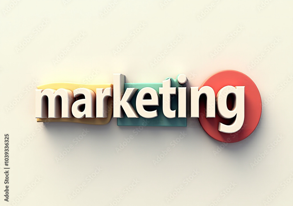 "Marketing" word, 3D text effect typography design. Advertising ...