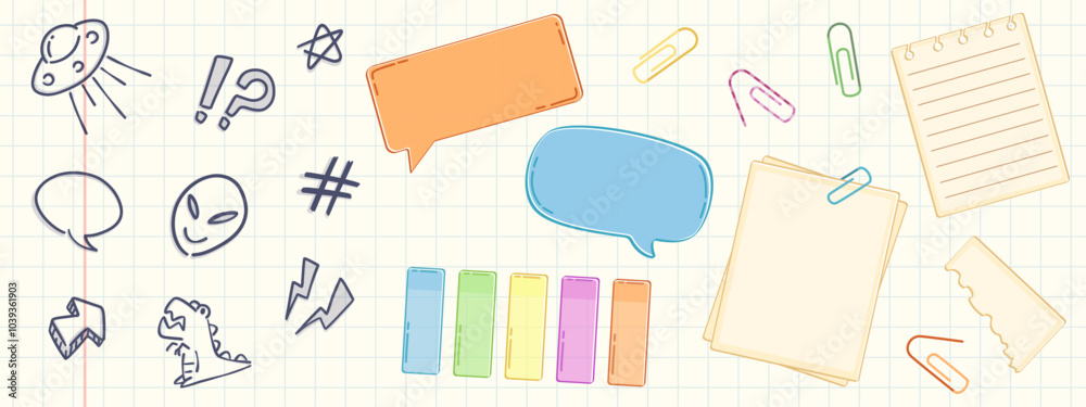 Note stickers with cute doodle elements for diary or bullet journal ...