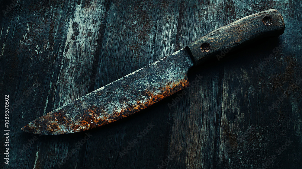 Rusty knife with worn handle in old and eerie setting Stock Photo ...