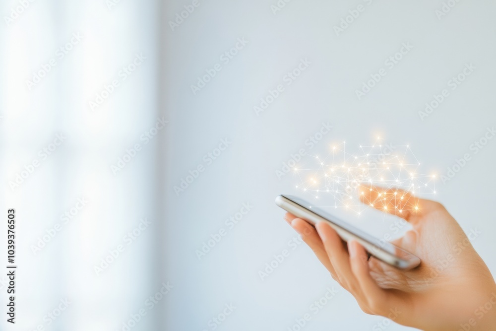 Hands Holding Smartphone with Digital Network Overlay Exemplifying ...