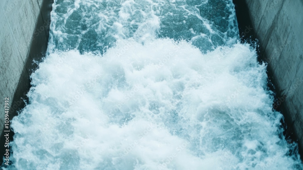 Powerful water crashing through the gates of a dam symbolizing the ...