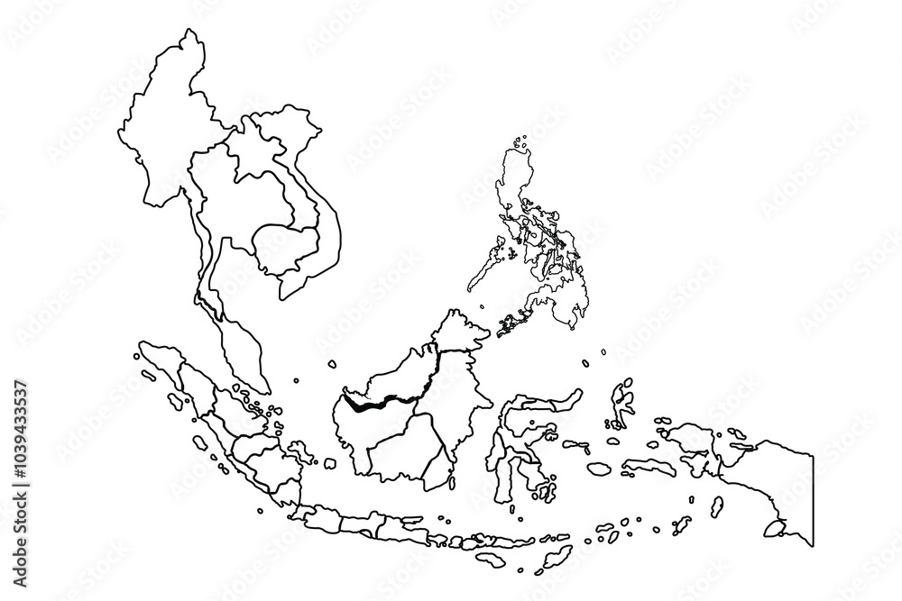 Asia map Outline, Linear Doodle Drawing. for website layouts,background ...