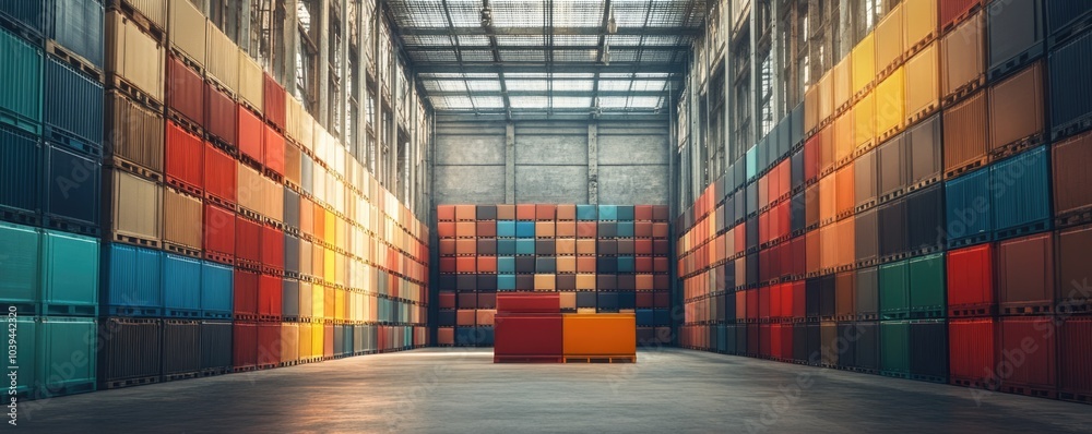Vibrant storage facility with colorful shipping containers Stock Photo ...