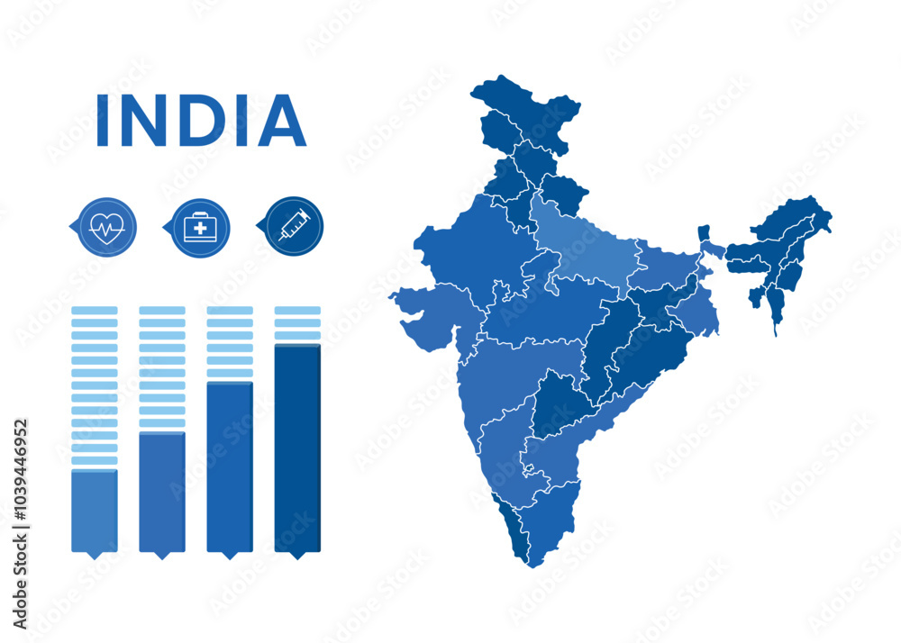 Vettoriale Stock Flat design blue india infographics, States border ...