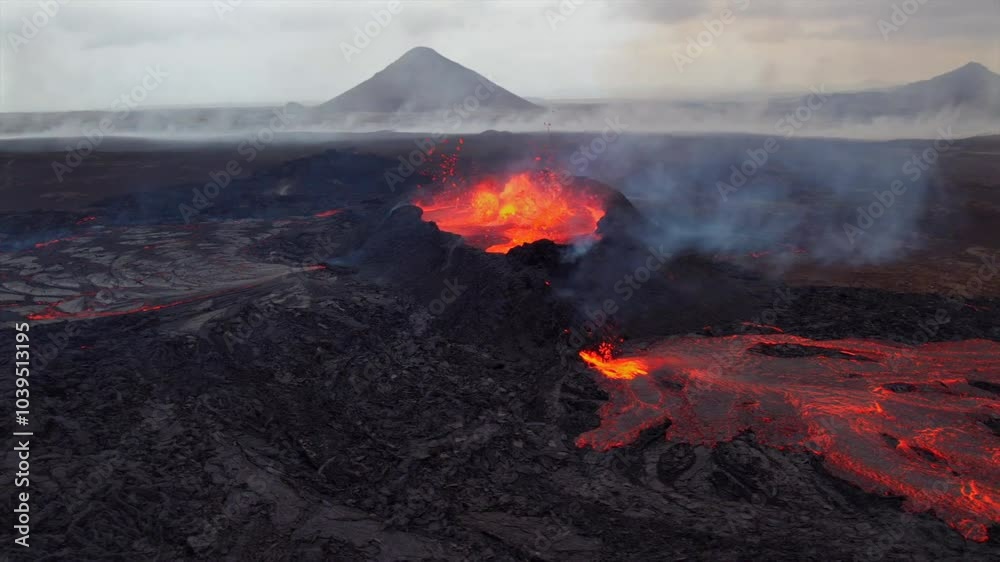 Super slow motion aerial footage of a volcanic eruption in Iceland ...