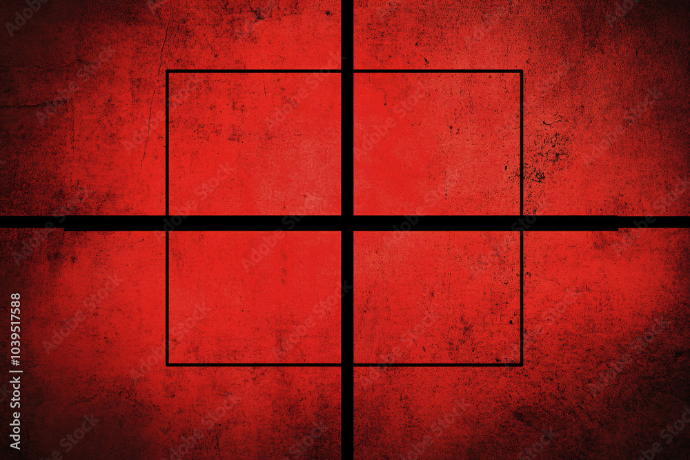 An abstract red and black design with a distressed texture showing four ...